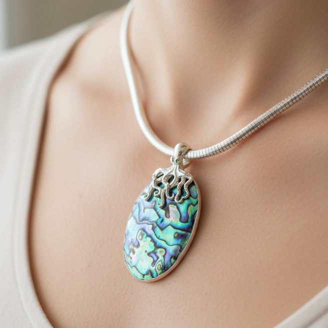 Large Abalone Shell Pendant With Silver Octopus Detail – Naturally ...